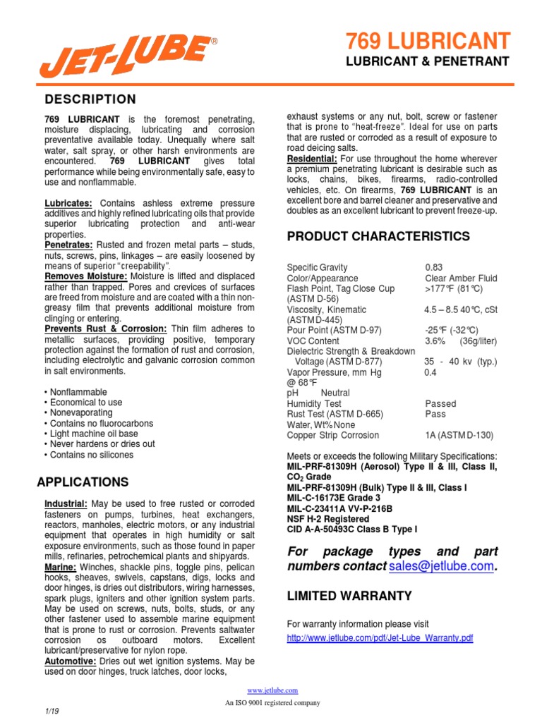 Jet-Lube 769 Lubricant and Penetrant | PDF | Corrosion | Lubricant