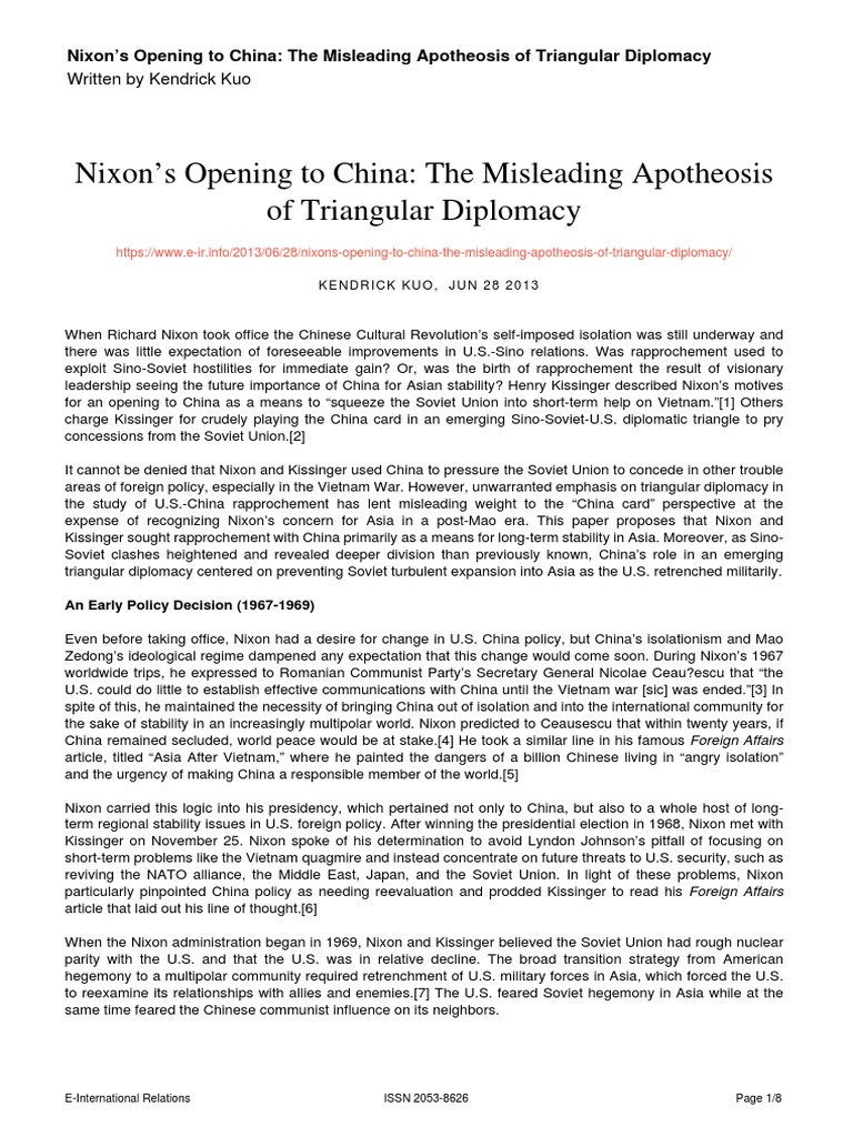 Nixon's Opening To China The Misleading Apotheosis of Triangular ...