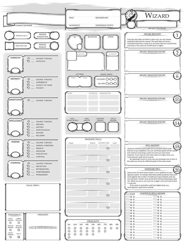 Class Character Sheet Wizard V11 Fillable PDF | PDF