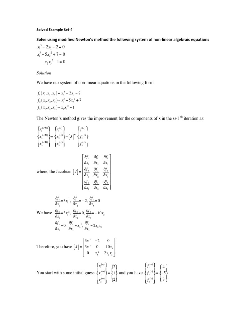 X X X X XX Solution: Solve Using Modified Newton's Method The Following System of Non Linear ...