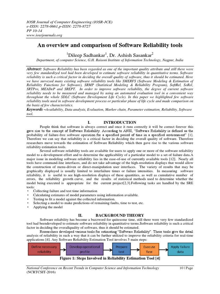 An Overview and Comparison of Software Reliability Tools: Dileep Sadhankar, Dr. Ashish Sasankar ...