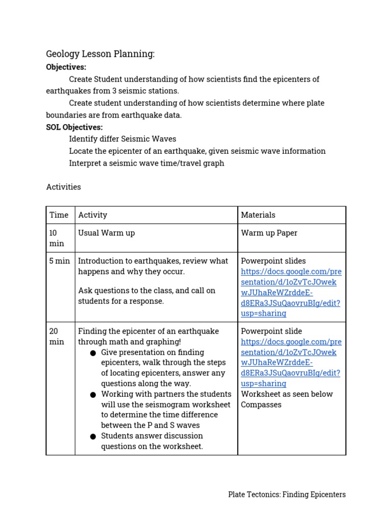 Geology Lesson Plan | PDF | Earthquakes | Seismology