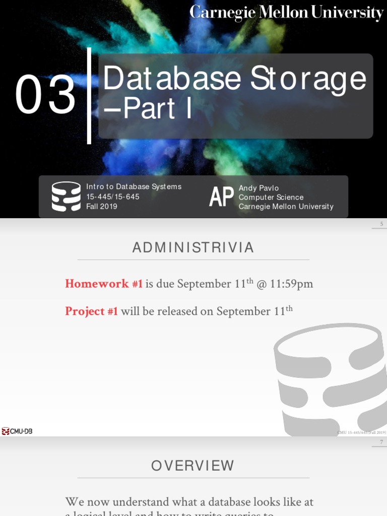 Database Storage: Intro To Database Systems Andy Pavlo | PDF | Computer Data Storage | Solid ...