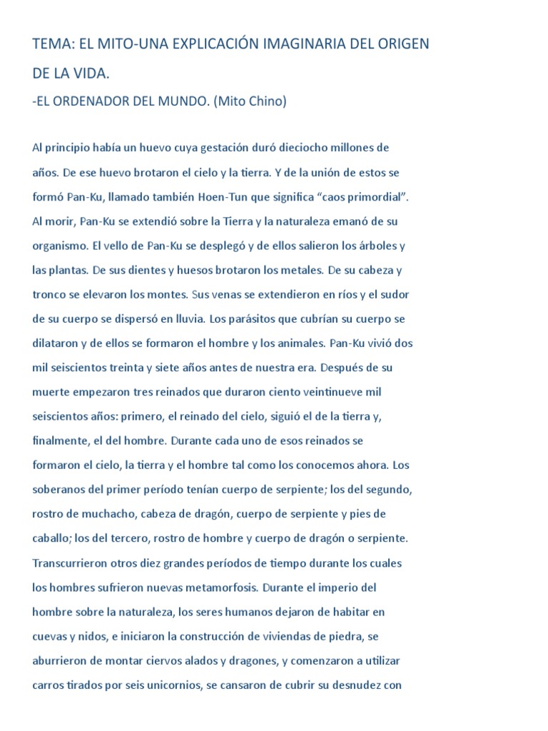 El origen del mundo y el primer hombre según el mito africano Kintu y la muerte | PDF | Continuar