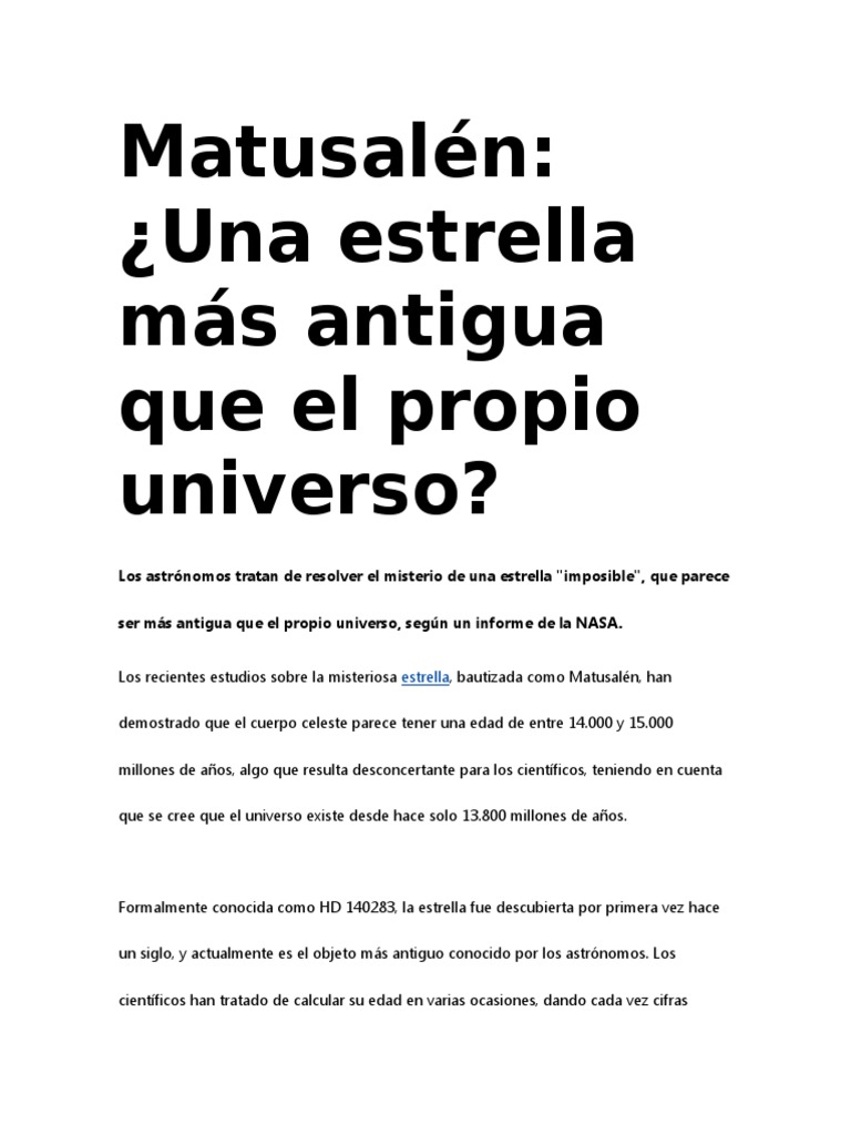 La estrella Matusalén: ¿más antigua que el universo? | PDF | Vía láctea ...