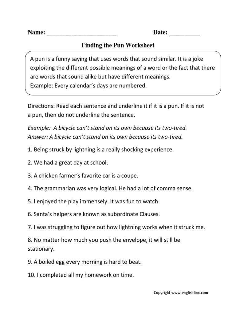 Finding The Pun Worksheet - Stu | PDF