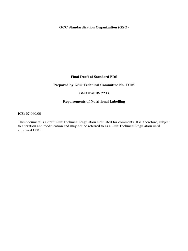 GCC Standardization Organization (GSO) | PDF | Nutrition Facts Label ...