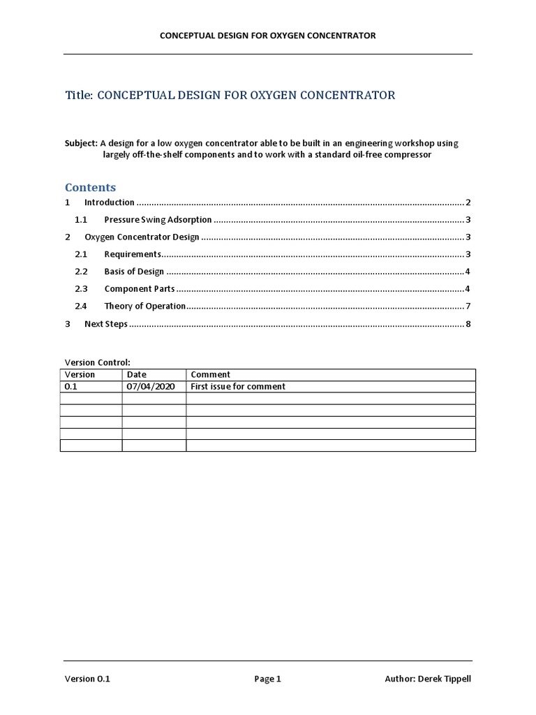Conceptual Design For Oxygen Concentrator v0.1 PDF | PDF | Gases ...