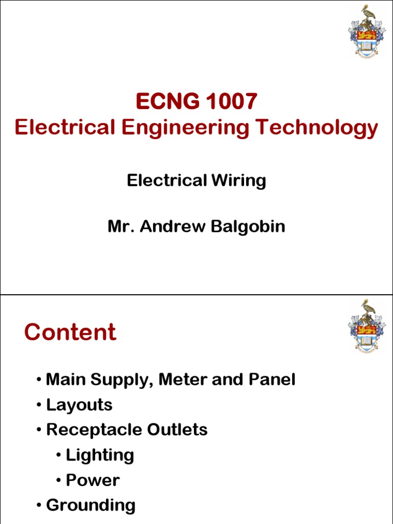 ECNG 1007 Electrical Engineering Technology: Electrical Wiring Mr ...