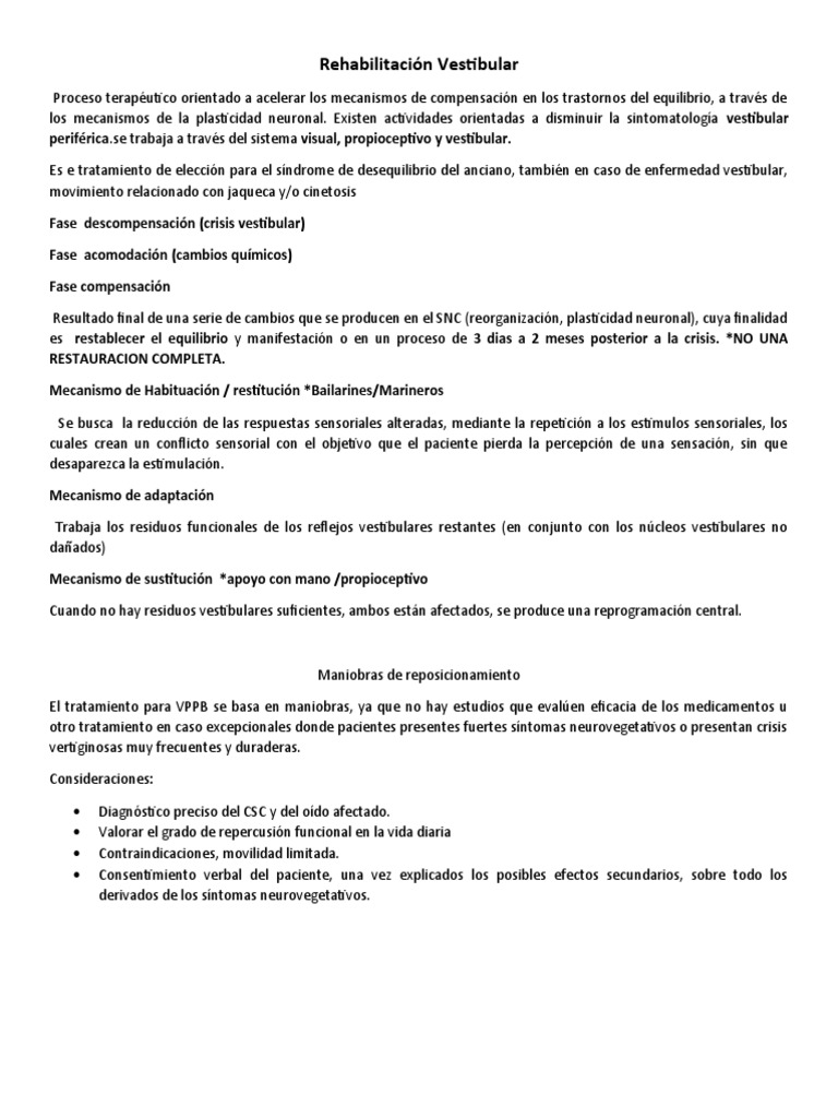 Rehabilitación Vestibular, Fundamentos de RH Vestibular y ...