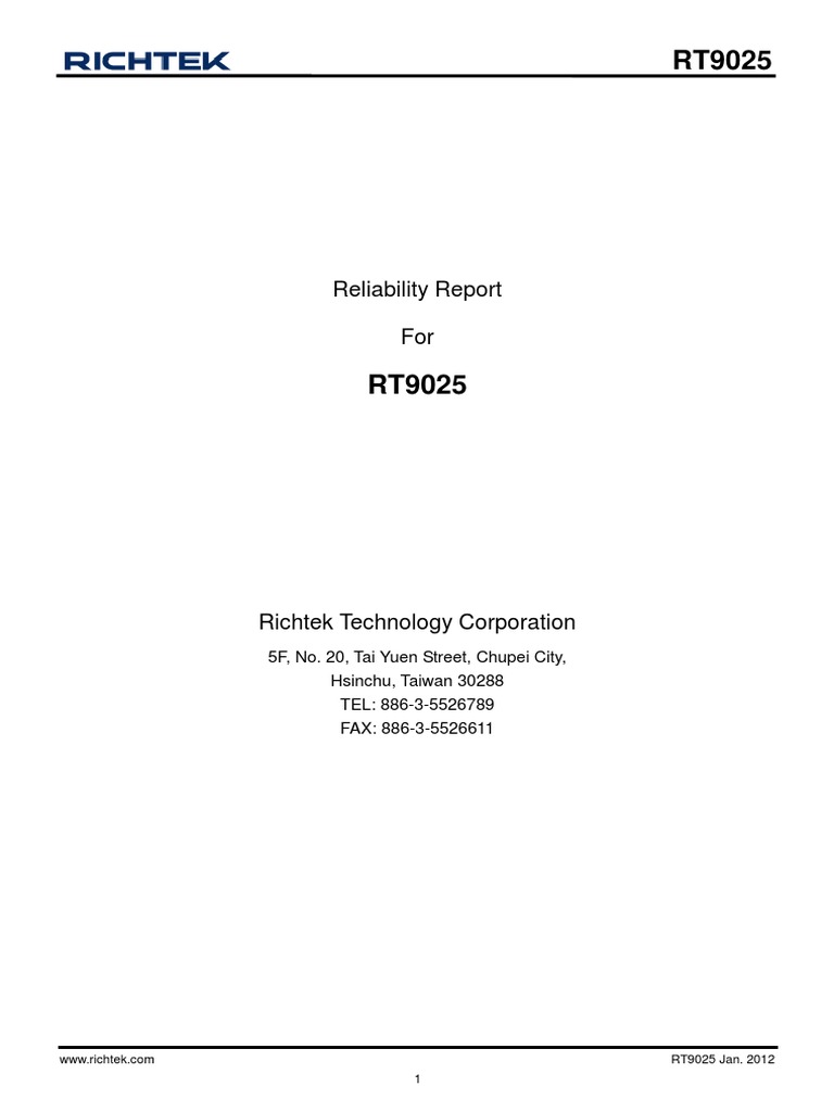 Reliability Test Report for the RT9025: High Temperature Operating Life ...