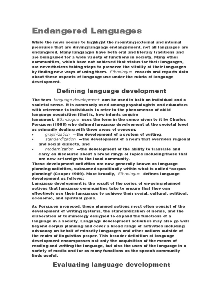 Endangered Languages: Defining Language Development | PDF | Mass Media ...