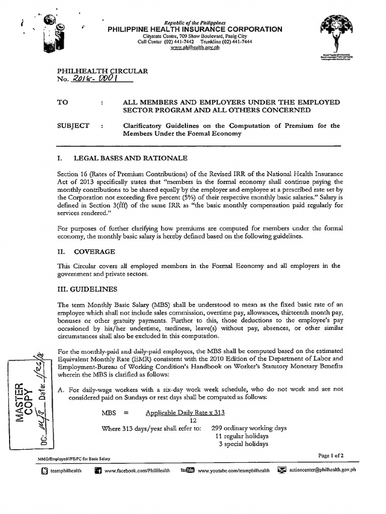 Circ2018-0001 PHIC Computation | PDF | Piece Work | Employment