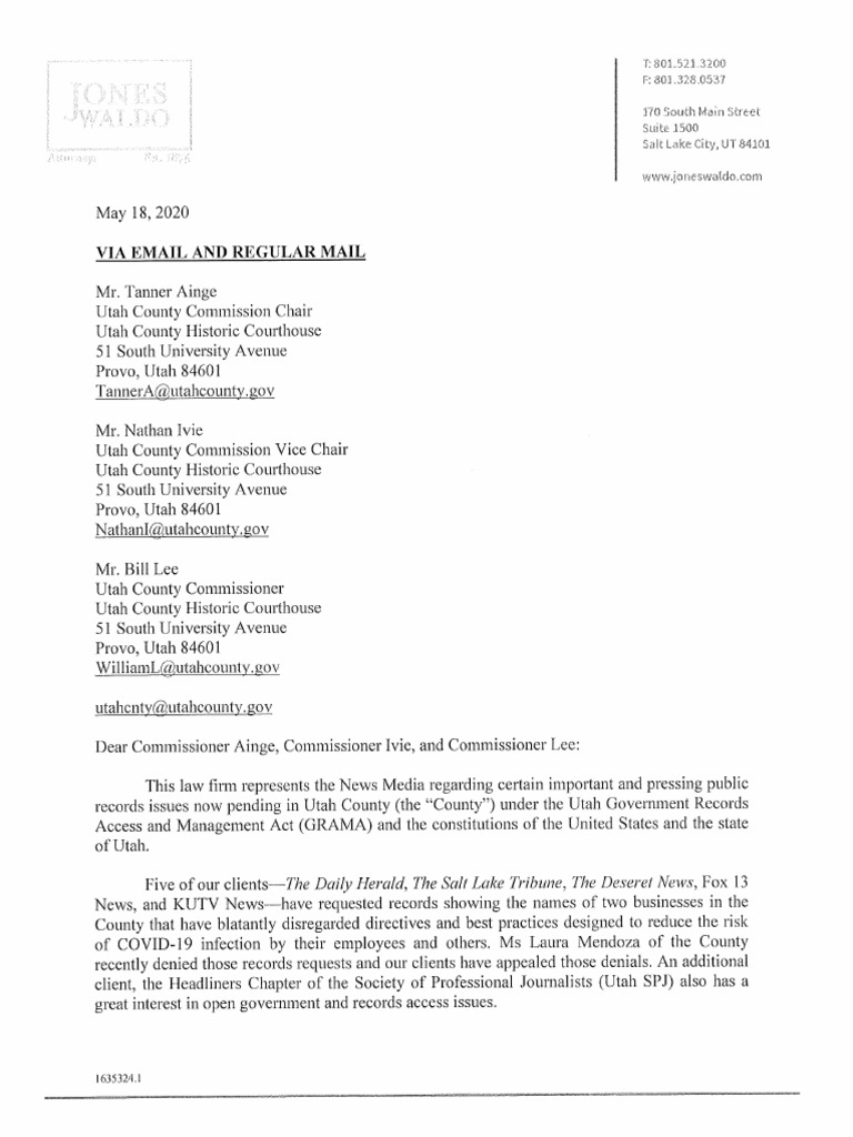 Letter To Utah County | PDF
