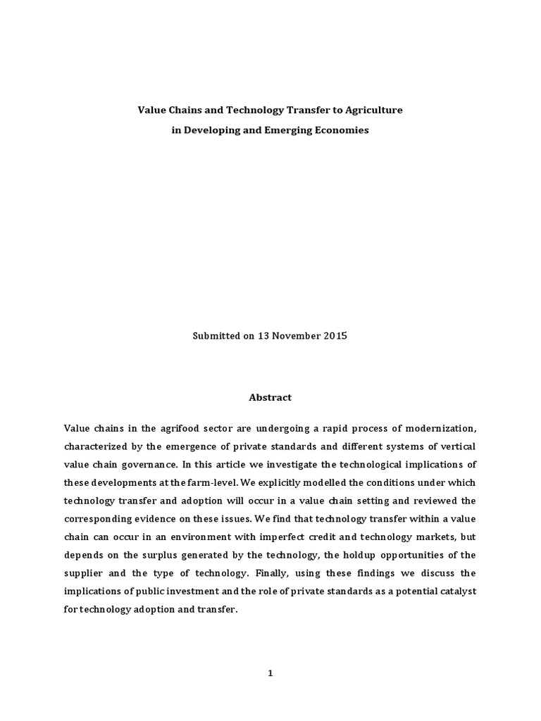 Agri-Tech Transfer in Value Chains | PDF | Value Chain | Agriculture