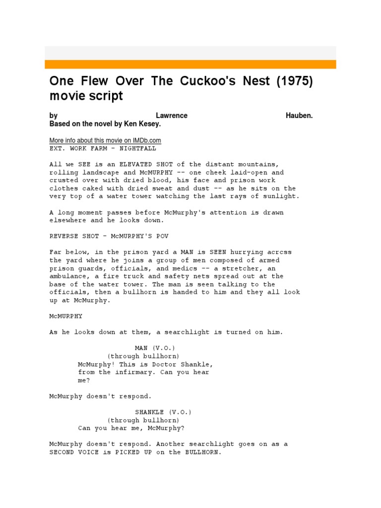 One Flew Over the Cuckoo's Nest Script | PDF