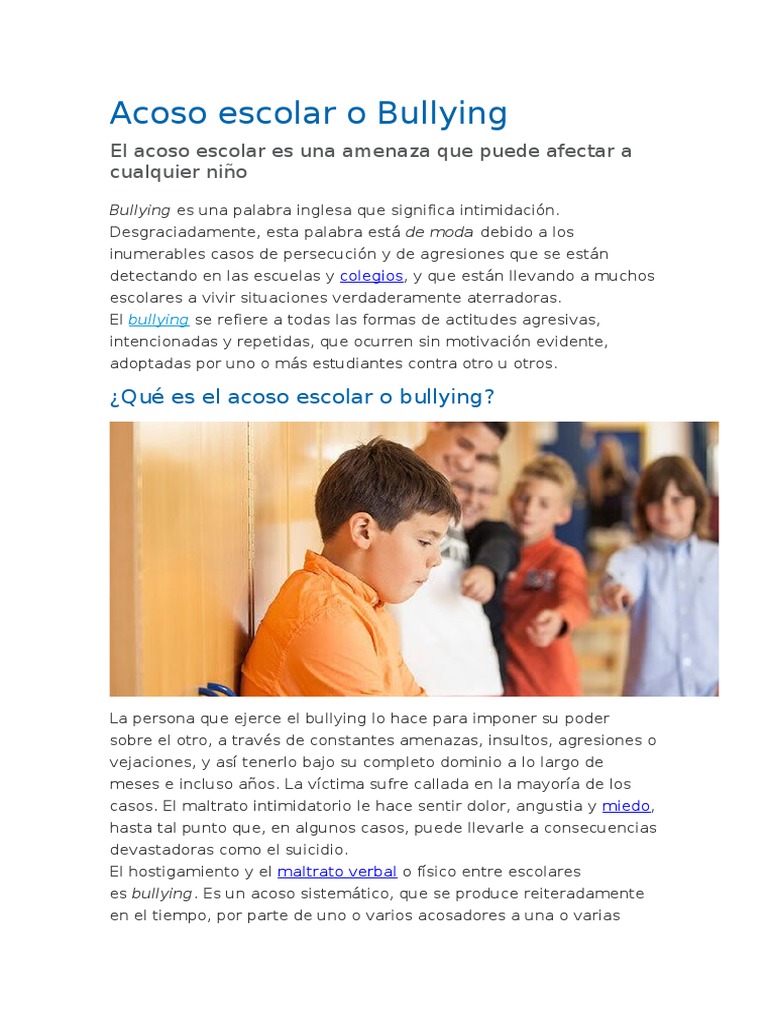 Acoso Escolar o Bullying | PDF | Conflicto interpersonal | Relaciones ...