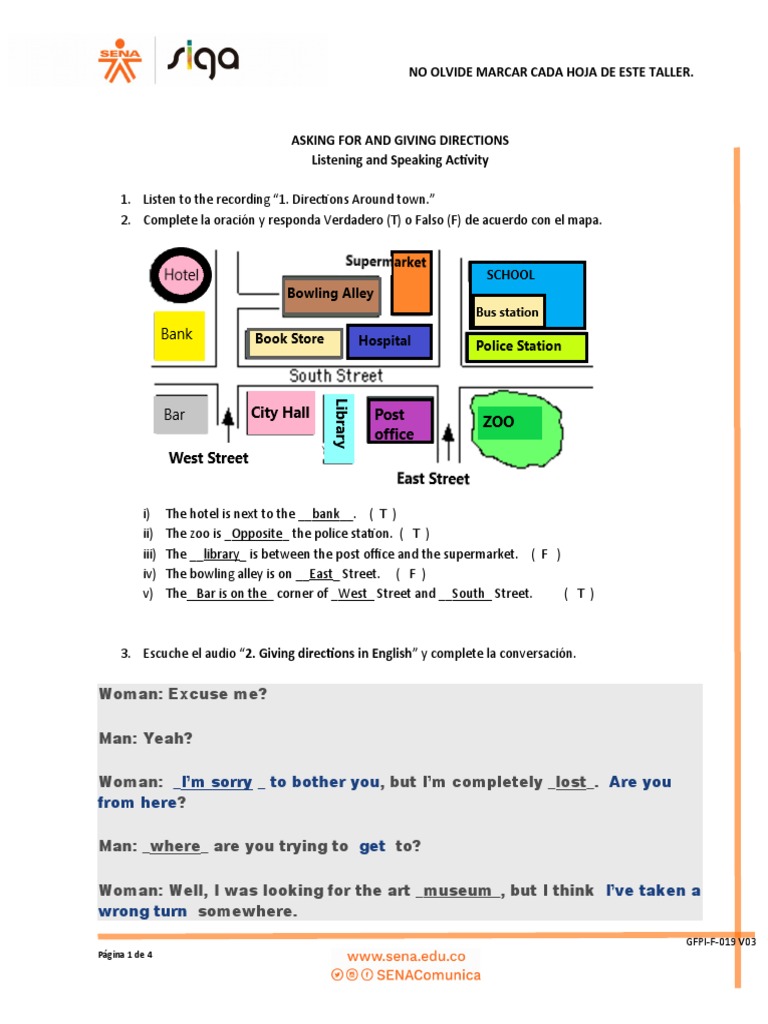 Directions Practice Activity Guide | PDF | Transport | Leisure
