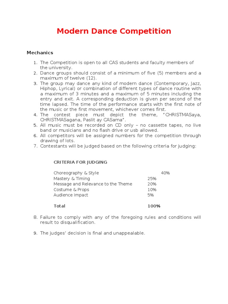 Guidelines For Cultural Competition | PDF | Dances | Singing