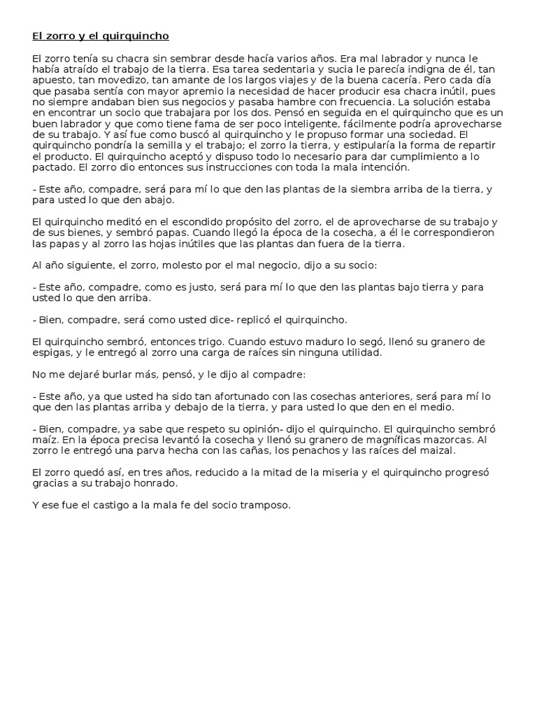 El Zorro y El Quirquincho | PDF | Agricultura