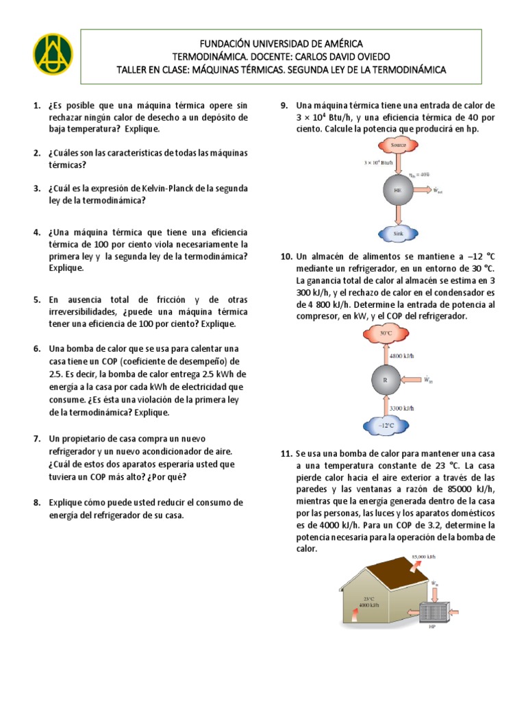 Taller máquinas térmicas | PDF | Bomba de calor | Calor