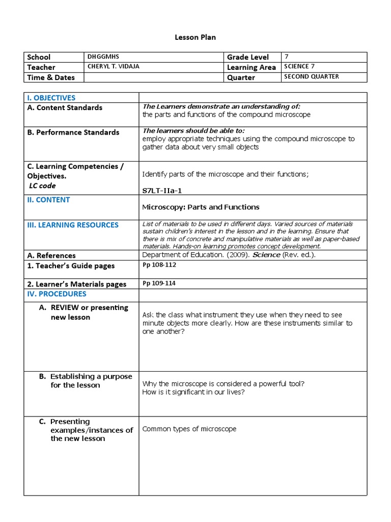 Identifying the Parts and Functions of the Compound Microscope: A ...