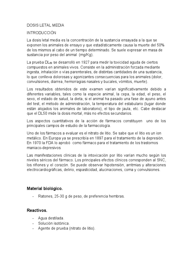 Dosis Letal Media: Toxicidad del Litio | PDF