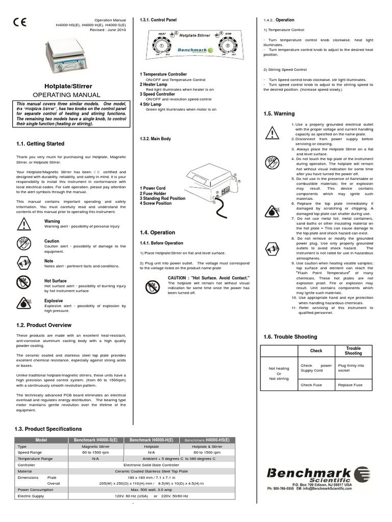 Benchmark H4000 Hotplate Stirrer Instruction Manual | PDF | Fuse ...