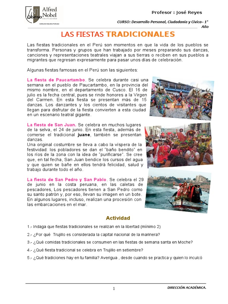 SES. 03 DPCC 1° Año-Las fiestas tradicionales | PDF | Perú | Fiesta ...