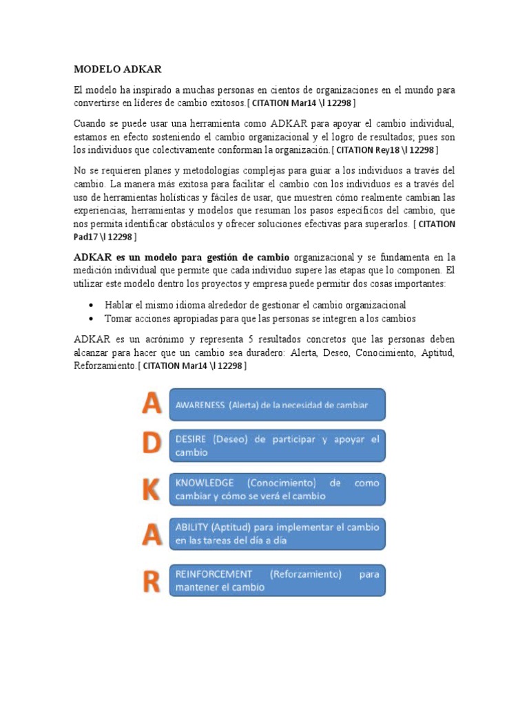 Modelo ADKAR para Gestión del Cambio | PDF | Gestión del cambio ...