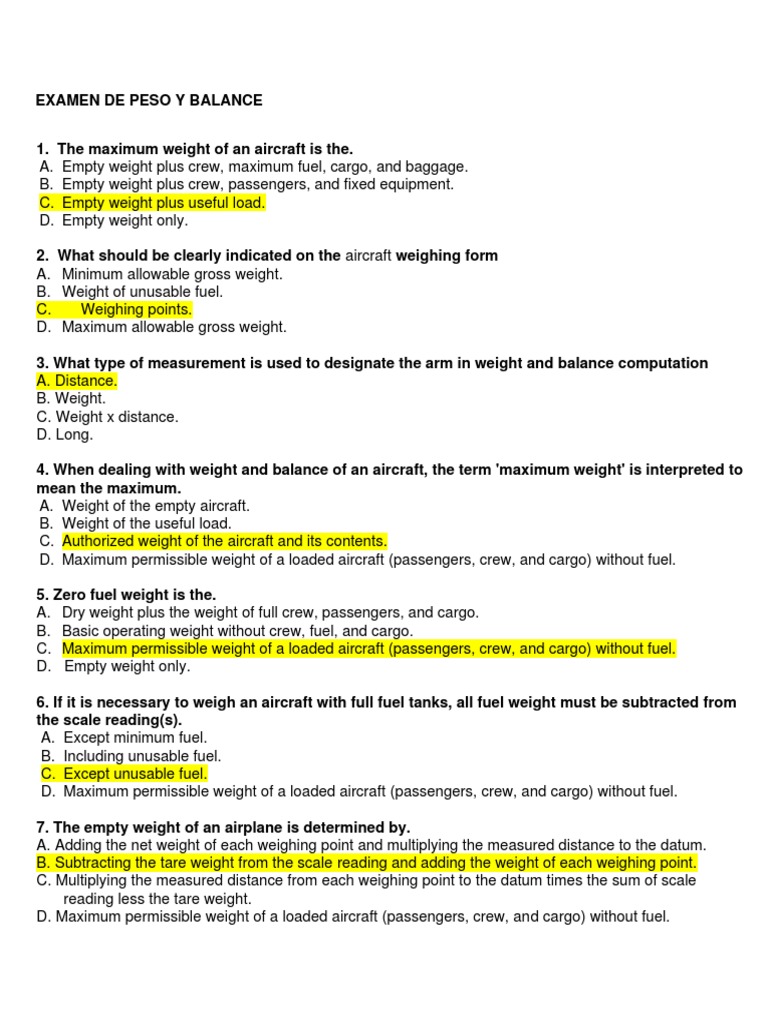 Examen de Peso y Balance Tema A Solucion PDF | PDF | Aviation ...