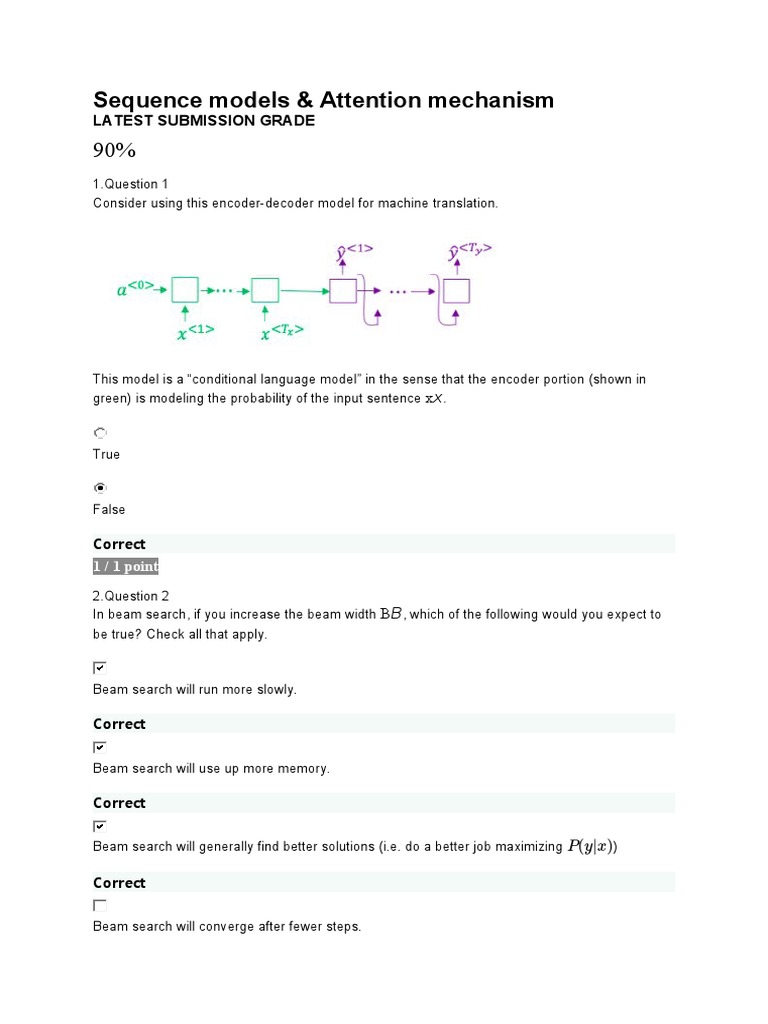 Sequence Models - Week3-Sequence Model and Attention Mechanism-Quiz 1 | PDF | Algorithms ...