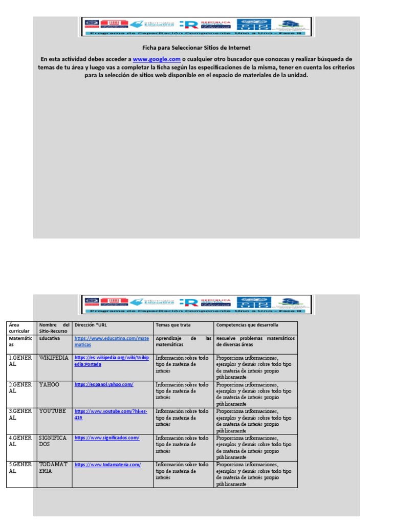Ficha para Seleccionar Sitios de Internet | PDF | Sitios web | Red mundial