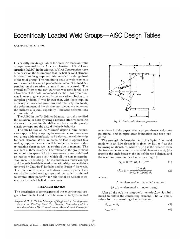 Eccentrically Loaded Weld Groups Pdf