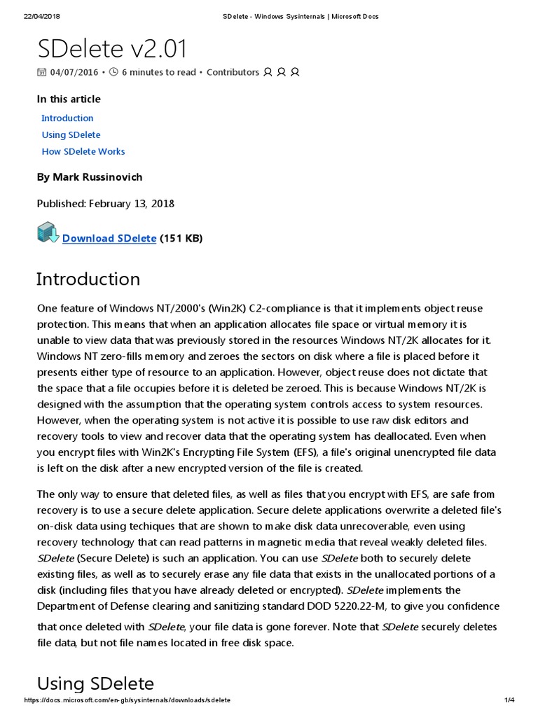 SDelete - Windows Sysinternals - Microsoft Docs PDF | PDF | Computer ...