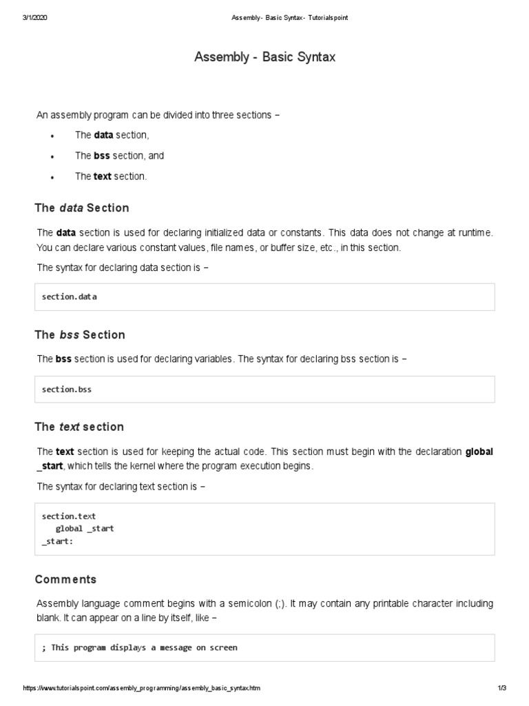 Assembly - Basic Syntax - Tutorialspoint | PDF | Assembly Language | Notation