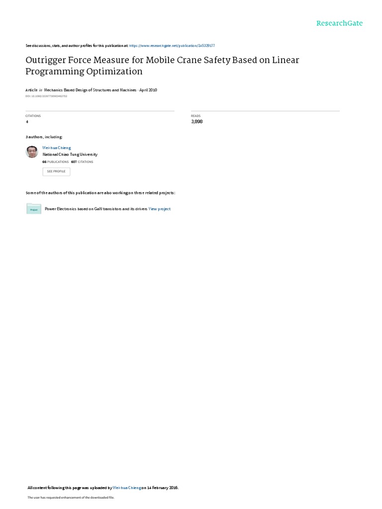 Outrigger Force Measure For Mobile Crane Safety Based On Linear ...