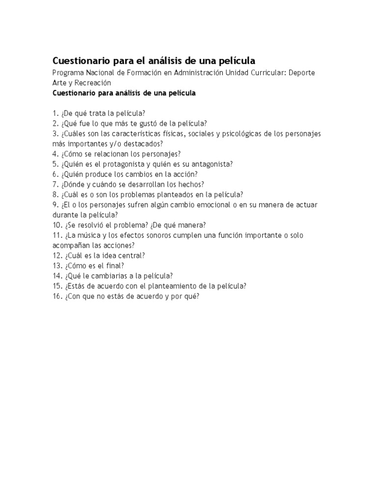 Cuestionario para Análisis de Películas | PDF
