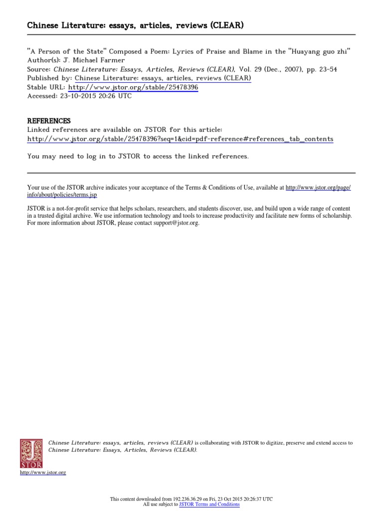Chinese Literature: Essays, Articles, Reviews (CLEAR) | PDF ...