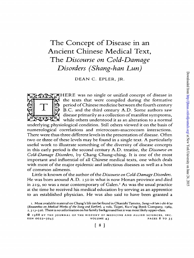The Concept of Disease in An Ancient Chinese Medical Text,: The ...