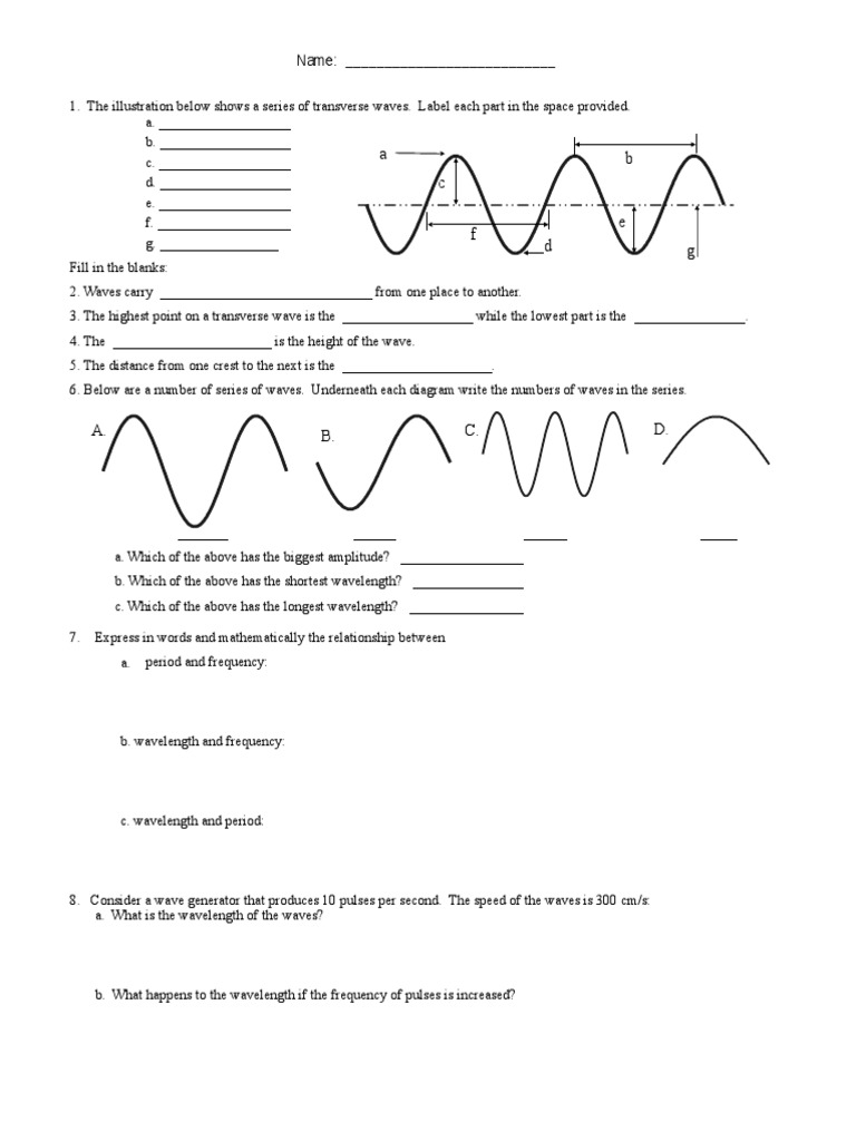 Parts of A Wave Worksheet | PDF | Wavelength | Waves