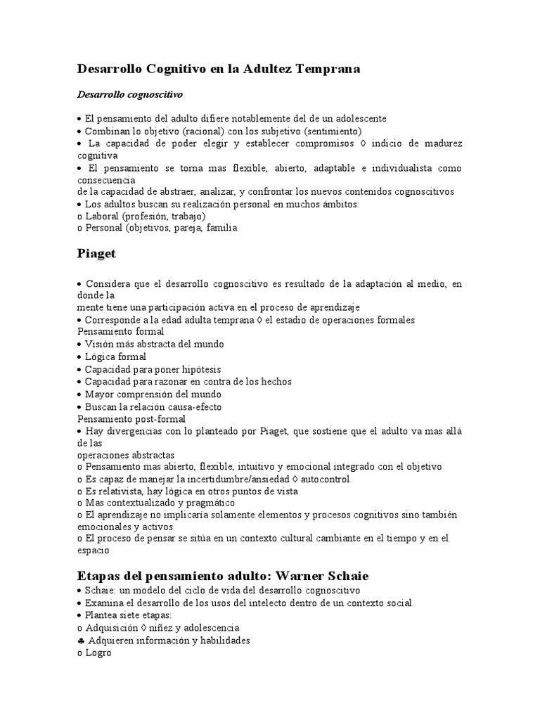 Desarrollo Cognitivo en La Adultez Temprana | PDF | Adultos | Evaluación neuropsicológica