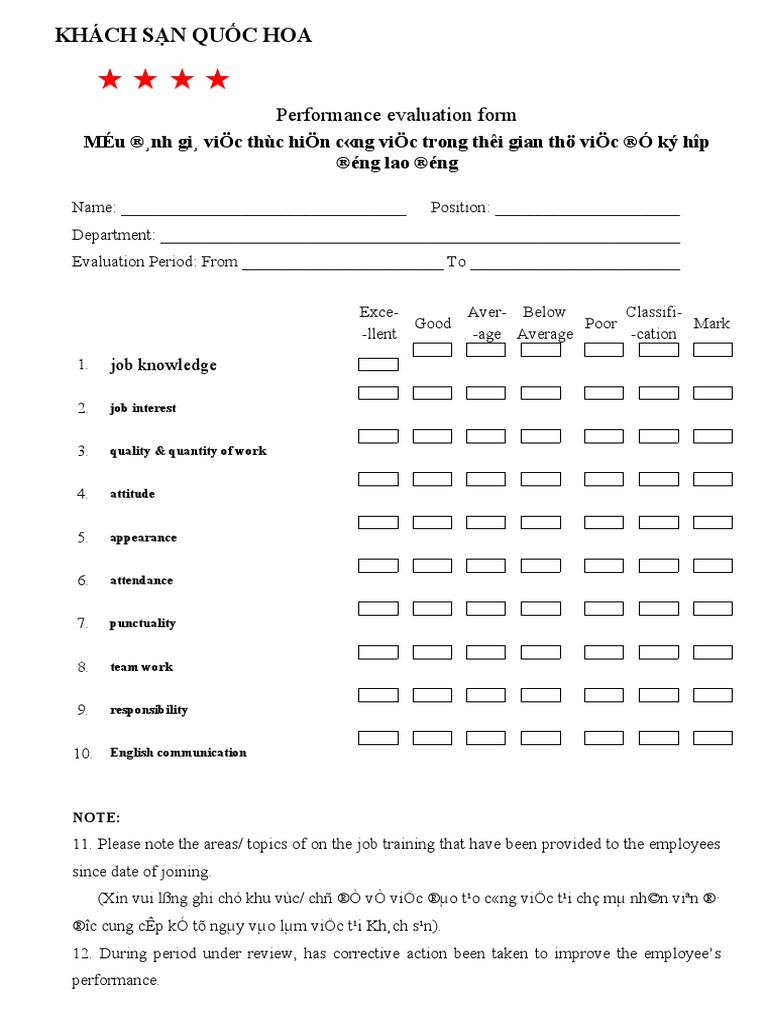 Performance Evaluation Form | PDF | Vietnam | Business
