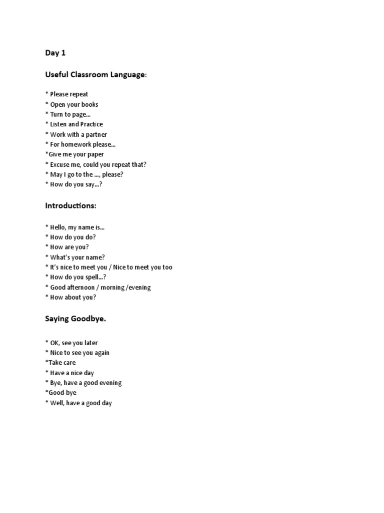 Day 1 - Useful Language WORD CHUNKS | PDF | Language Arts & Discipline ...
