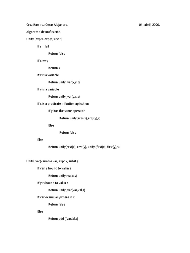Unification Algorithm Explained | PDF