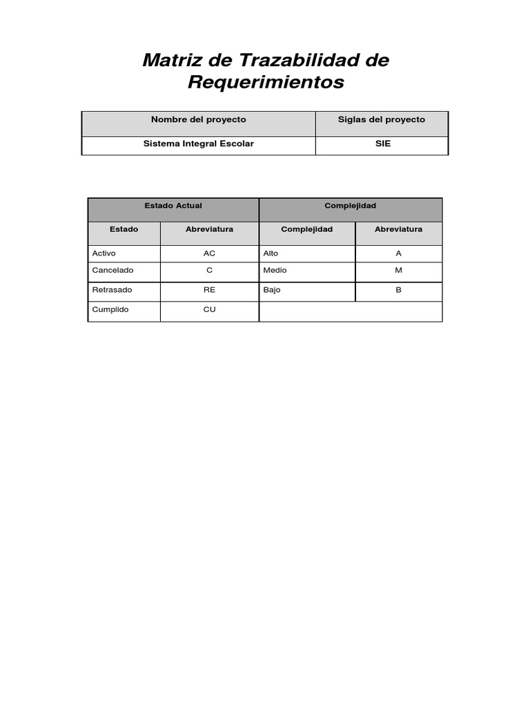 Ejemplo Matriz de Trazabilidad de Requerimientos PDF | PDF ...