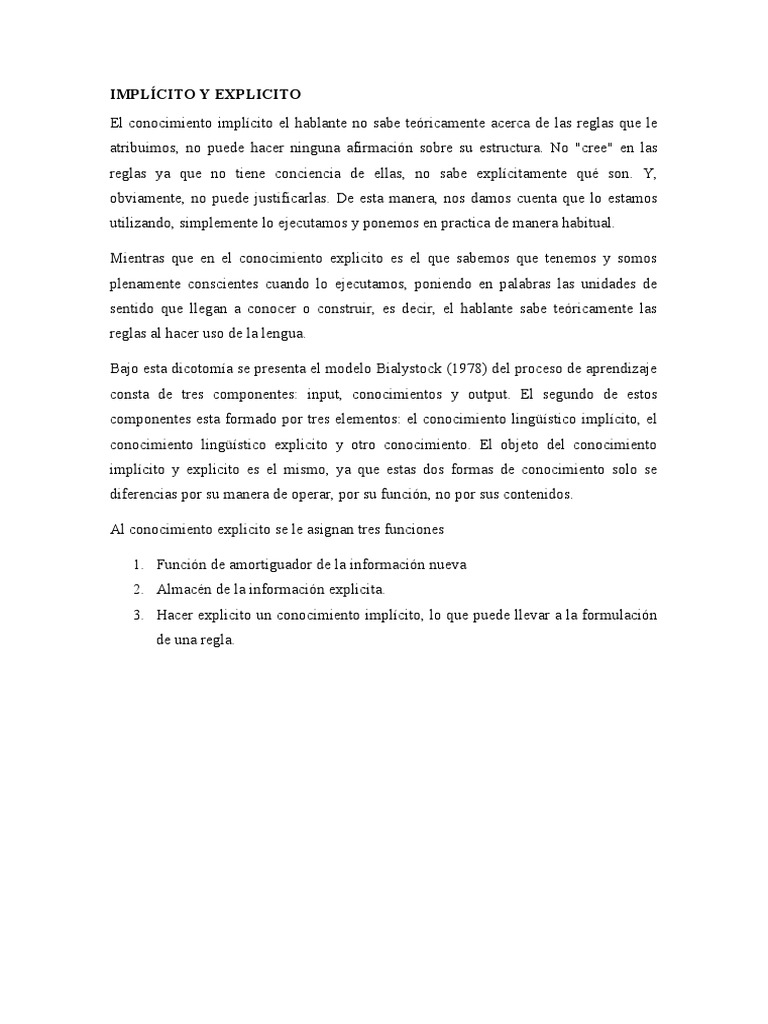 Explicito e Implicito | PDF | Segundo lenguaje | Conocimiento