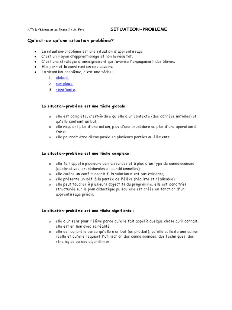 Comprendre la situation-problème en éducation | PDF | Pédagogie ...
