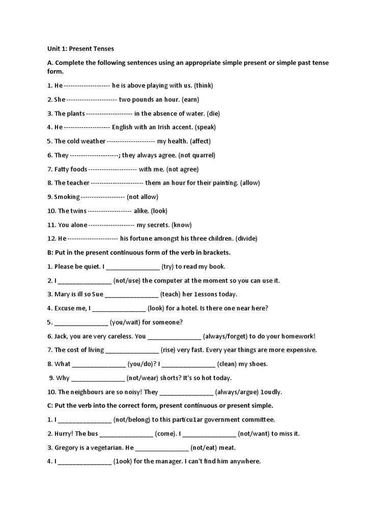 Tenses Assignment 1 | PDF