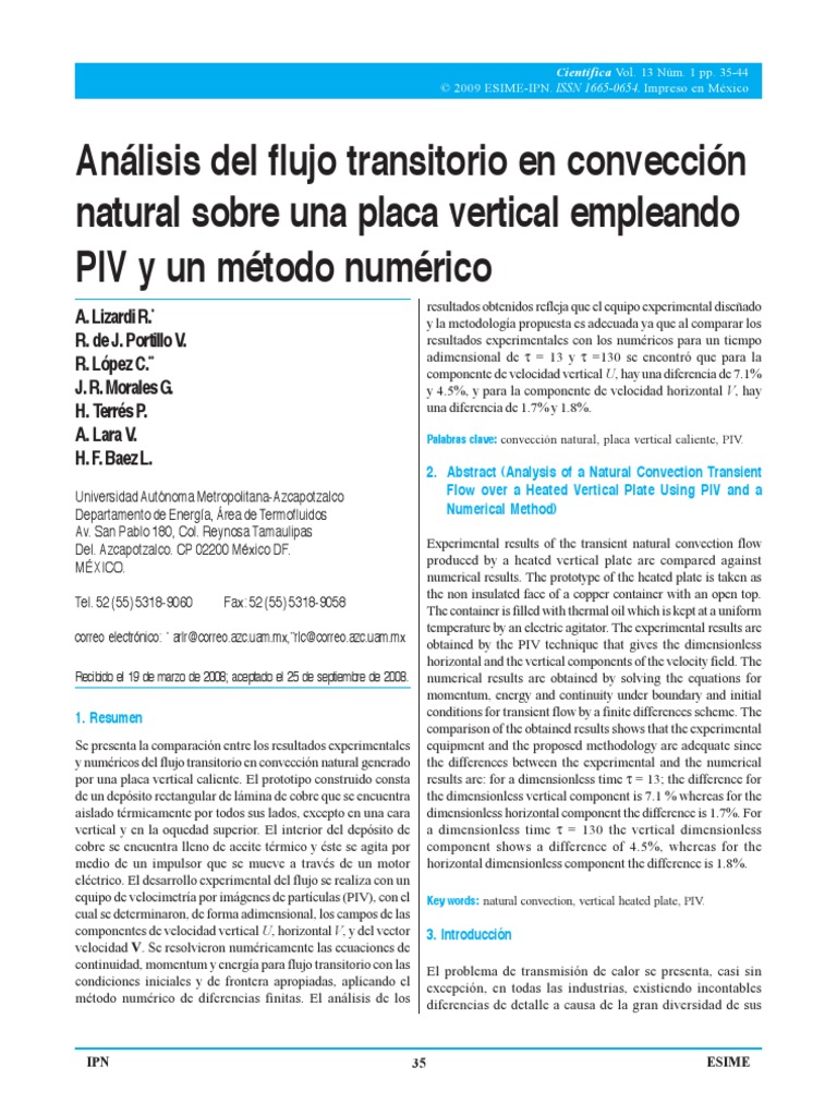 Analisis Del Flujo Transitorio en Conveccion Natural Sobre Una Placa ...